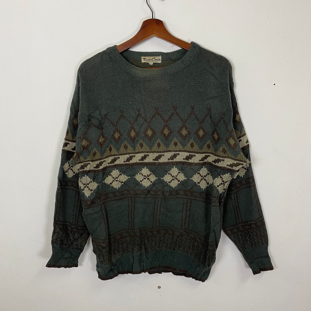 Vintage Drei Kreuz Art Motiv Pullover Strick Vintage Theee Cross ...