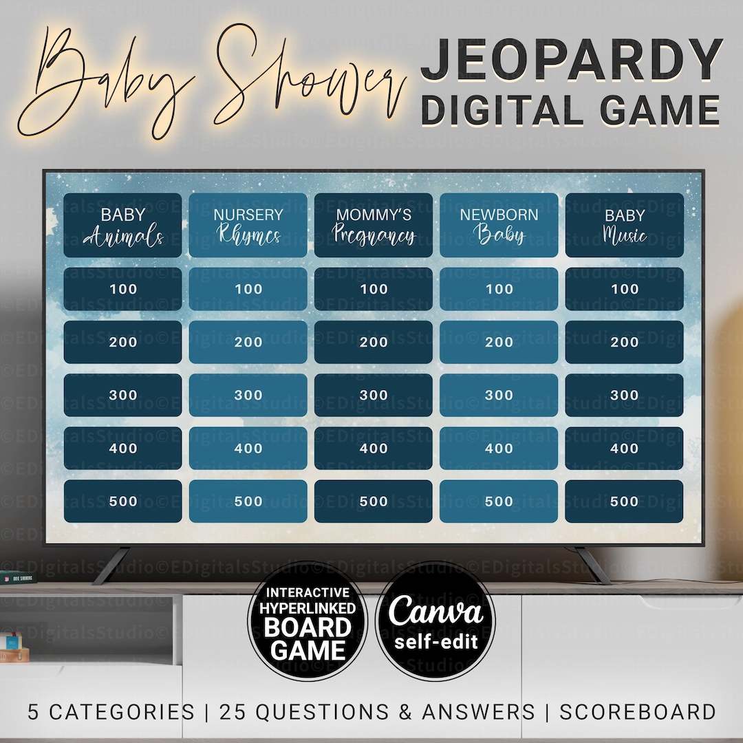 Baby Shower Jeopardy Game, Custom Starry Night Sky Theme Question and ...