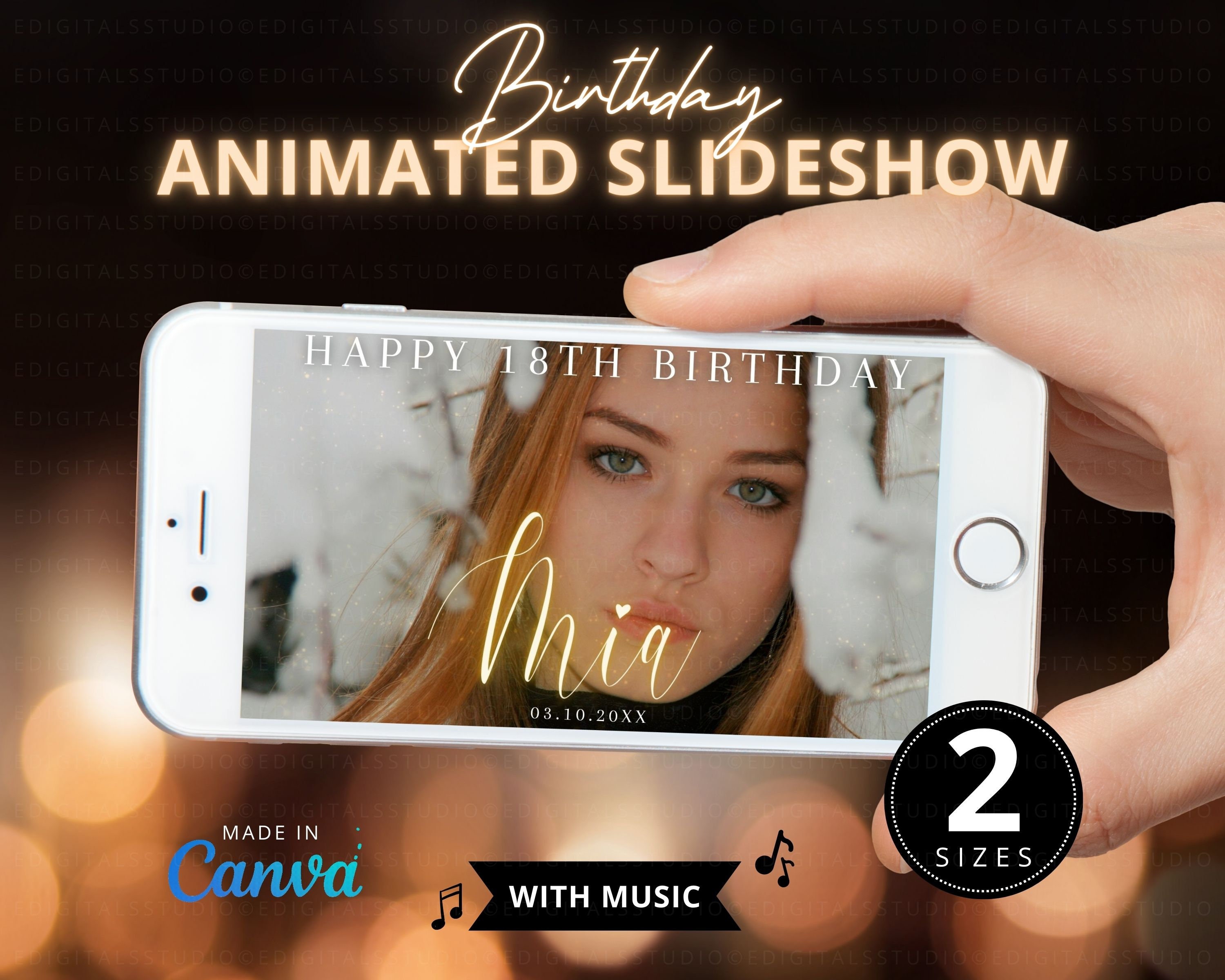 Canva Slideshow Template, 18th Birthday Animated Gold Photo Slideshow ...