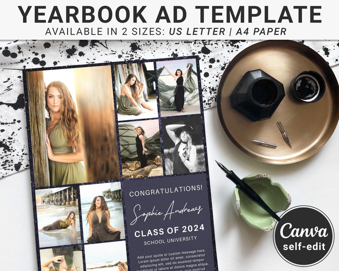 Yearbook Ad Template Girl Photo Collage Dark Blue Galactic Custom ...