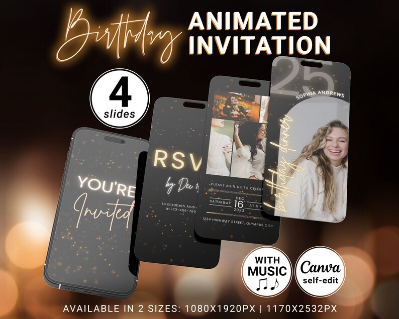 Editable Birthday Dinner Digital Invitation, Canva Animated E-vite With ...
