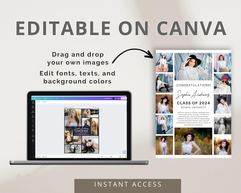 Senior Ad for Yearbook, Editable 9 Photo Collage Full Page Ads Template ...