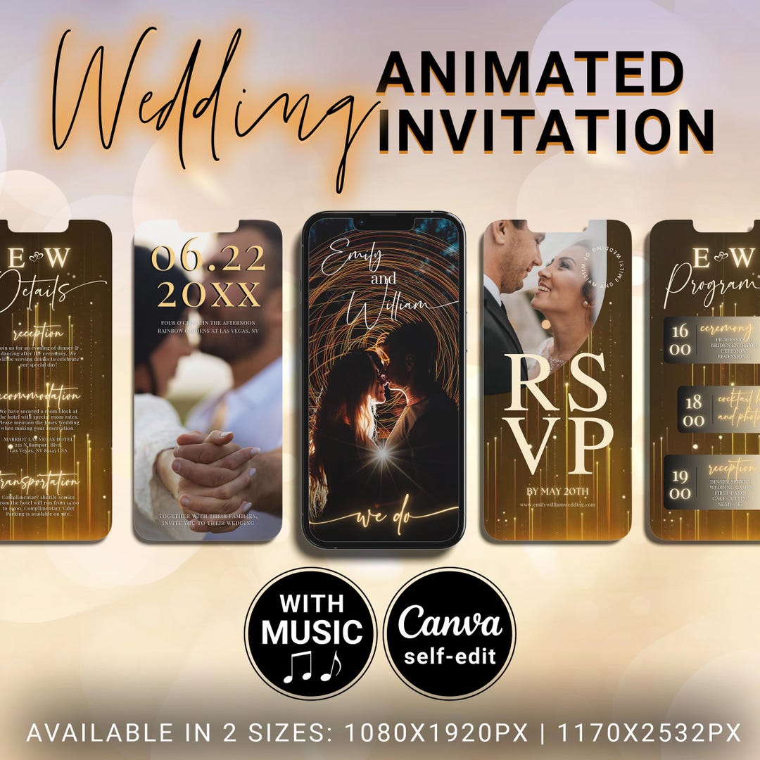 Digital Invitation Wedding Ready for Download, Modern Ceremony Animated ...