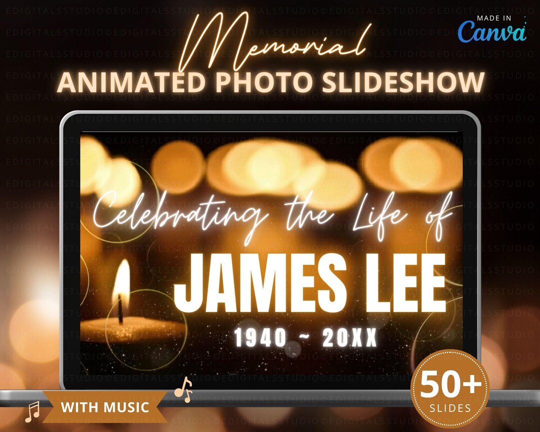 Memorial Photo Slideshow Template, Candle Glitters Bokeh, Animated in ...