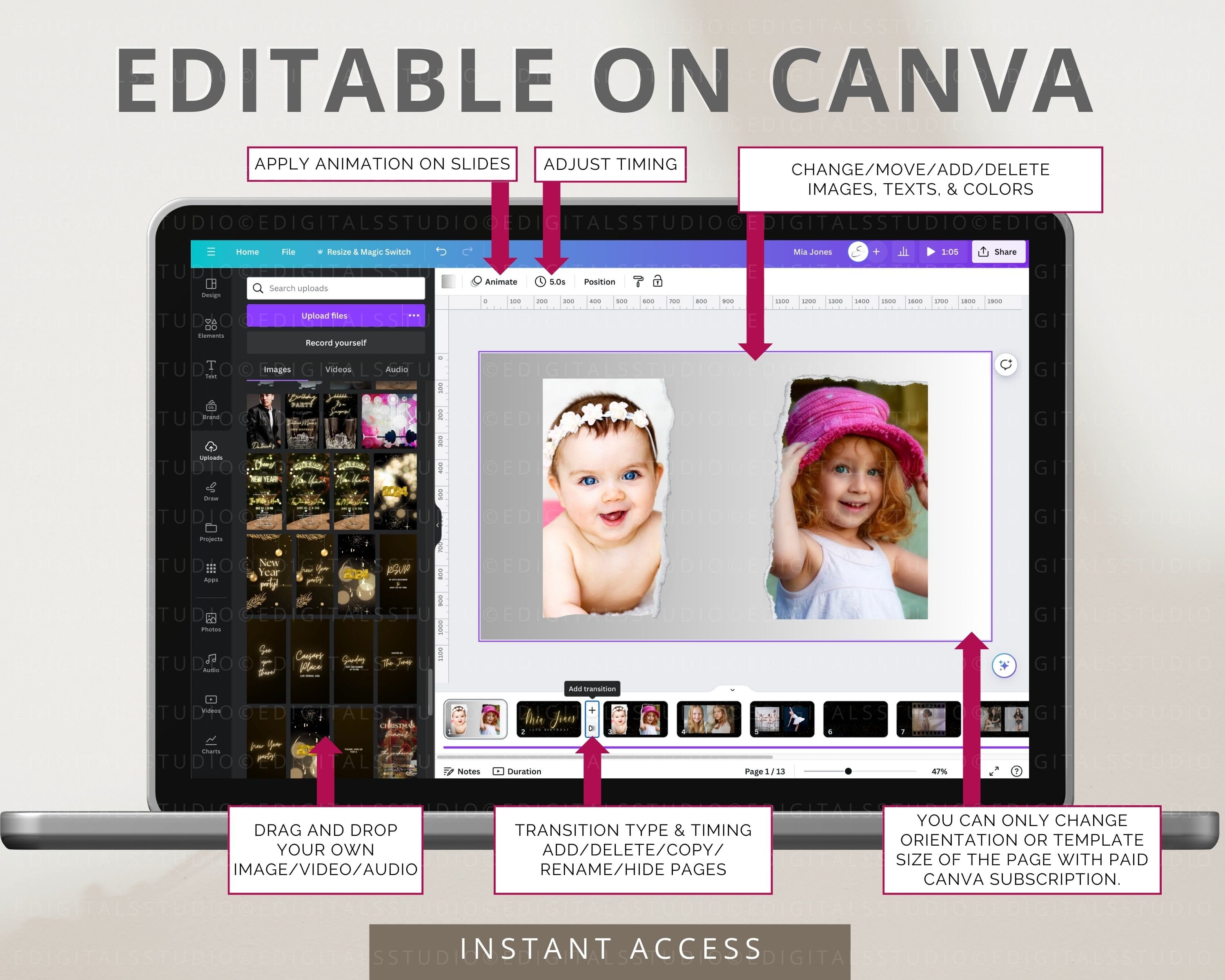 Canva Slideshow Template, 18th Birthday Animated Gold Photo Slideshow ...