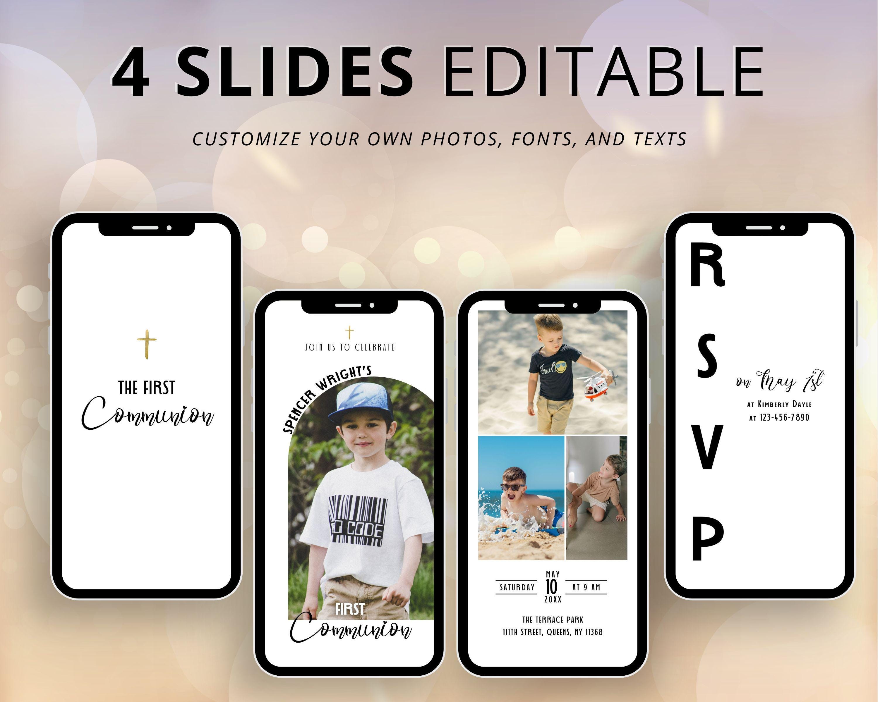Clean Simple Animated First Communion Invitation, Modern Photo Evite ...