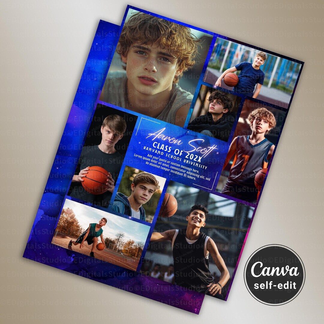 Elementary Yearbook Ad, Custom 8 Photo Collage Nebula Ink Design Full ...