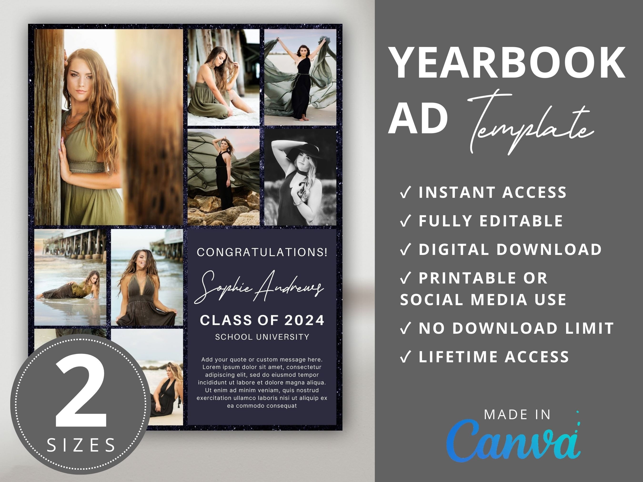Senior Ad Yearbook Template Canva | High School Graduate Photo Collage ...