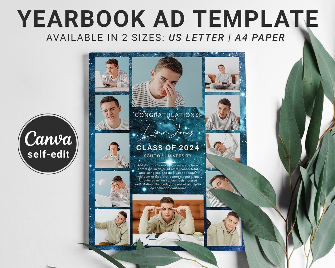 Yearbook Ad Template Full Page Canva Editable High School Graduation ...