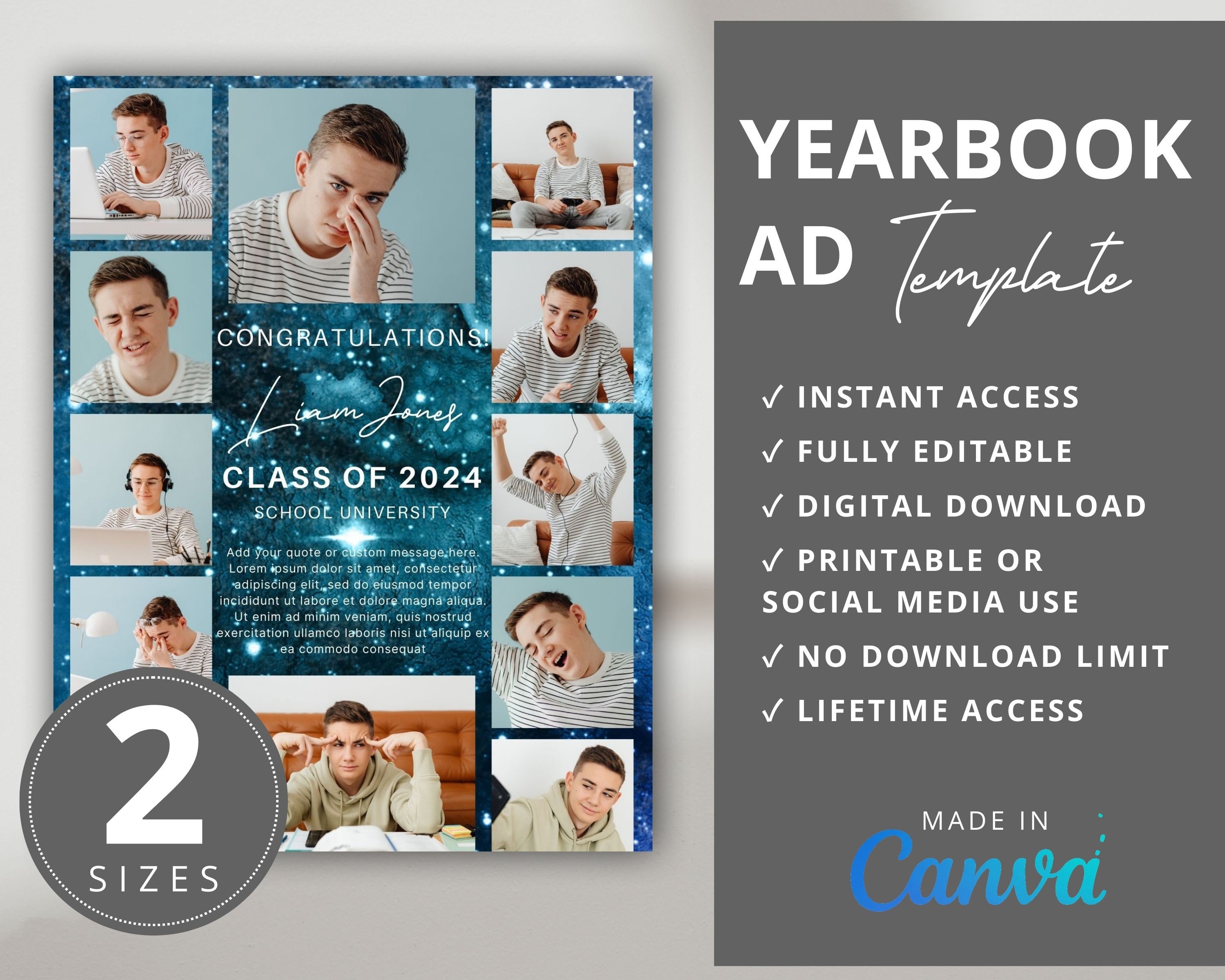 Graduation Yearbook Ad for Boy Graduates | Editable Senior High School ...