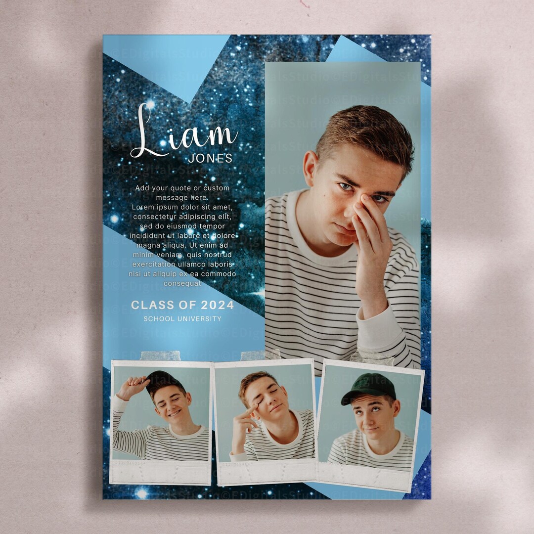 Yearbook Templates Full Page Ad for Boy, Editable Photos in Galactic ...
