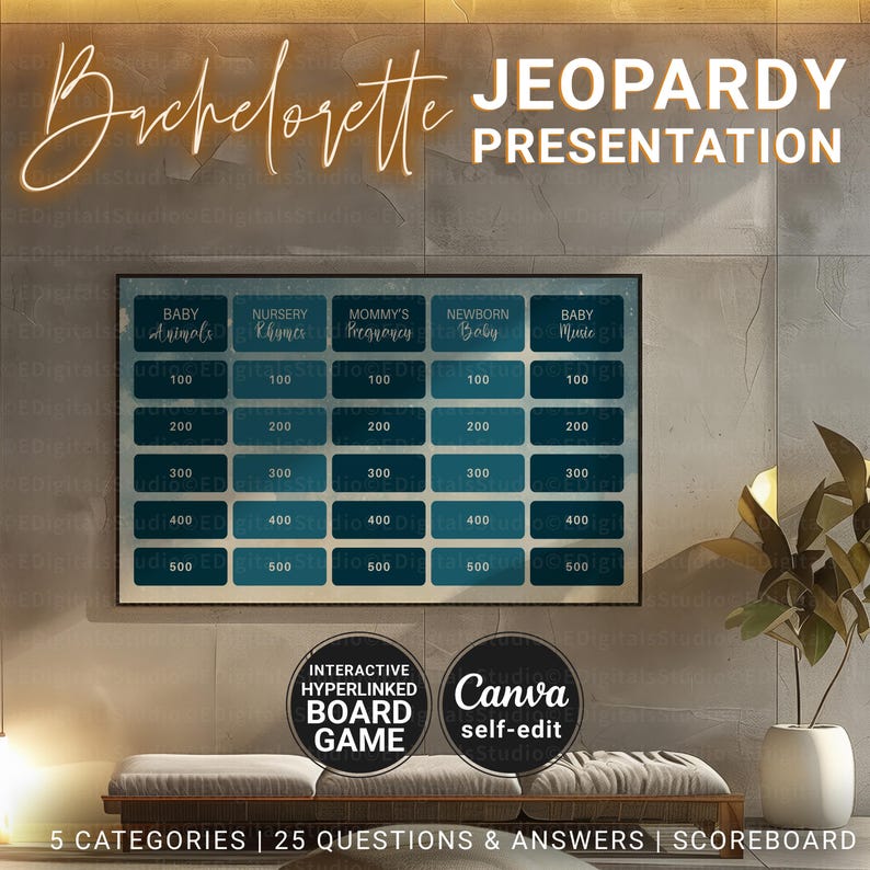 Dreamy Baby Shower Jeopardy Game, Interactive Trivia (canva Editable ...