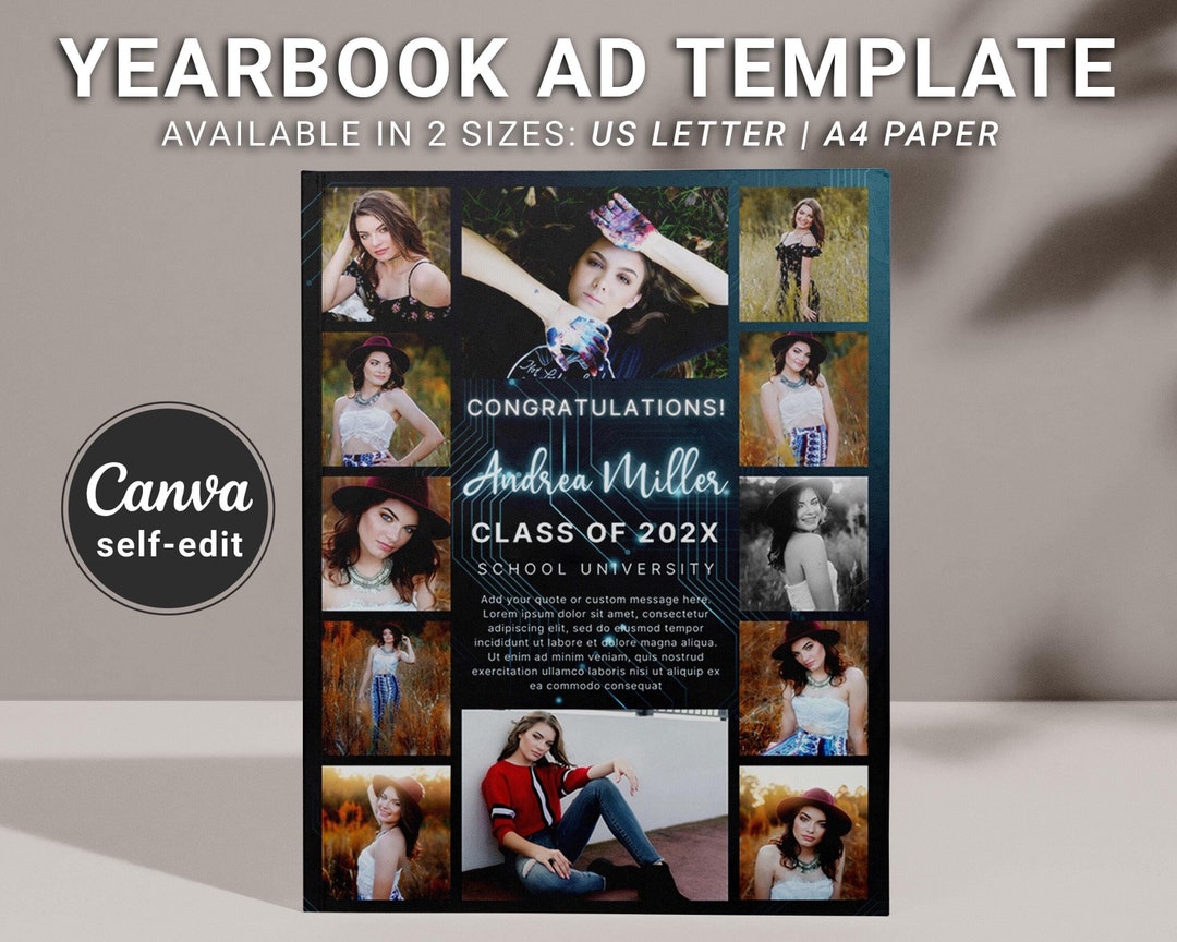 Yearbook Futuristic Modern Graduation Yearbook Ad Editable Template for ...
