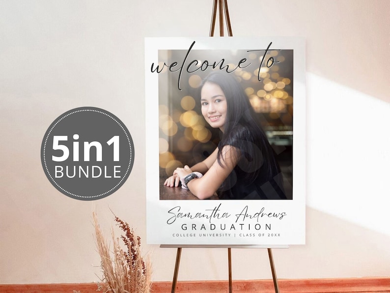 Graduation Party Welcome Sign With Photo Modern Grad Reception Poster ...