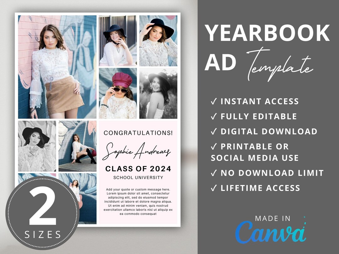 Clean Minimalist Yearbook Ad Template, Senior Graduate Layout Editable ...