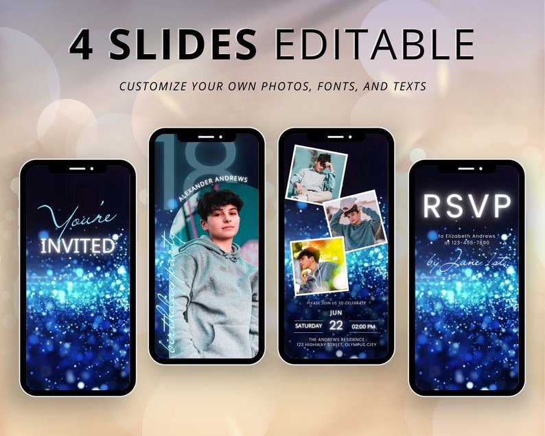 18th Birthday Digital Invitation Boy, Bday Animated Video Invite ...