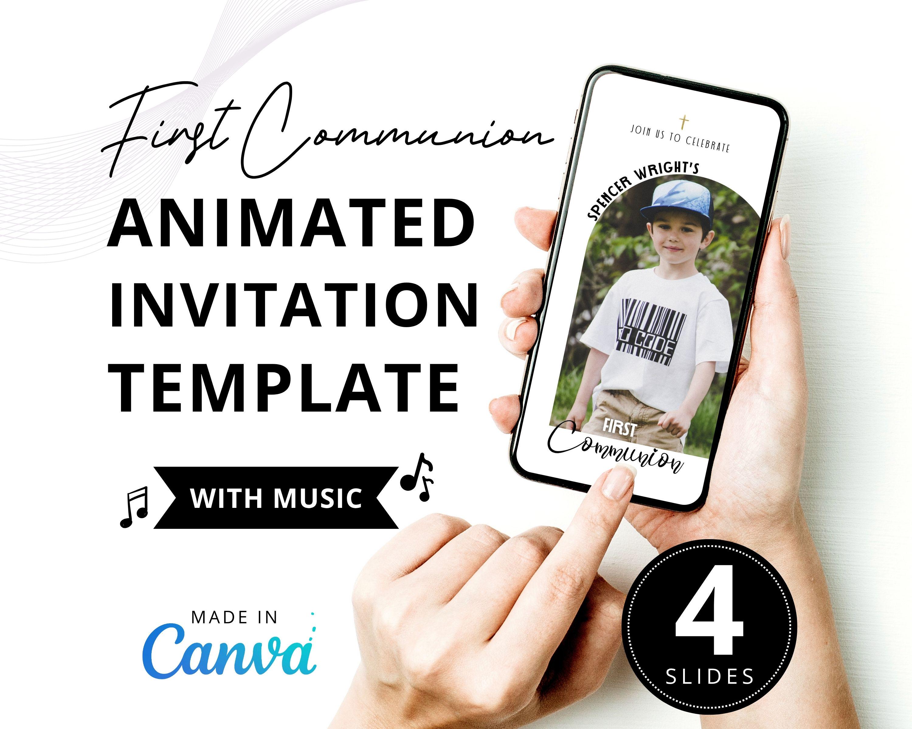 Clean Simple Animated First Communion Invitation, Modern Photo Evite ...