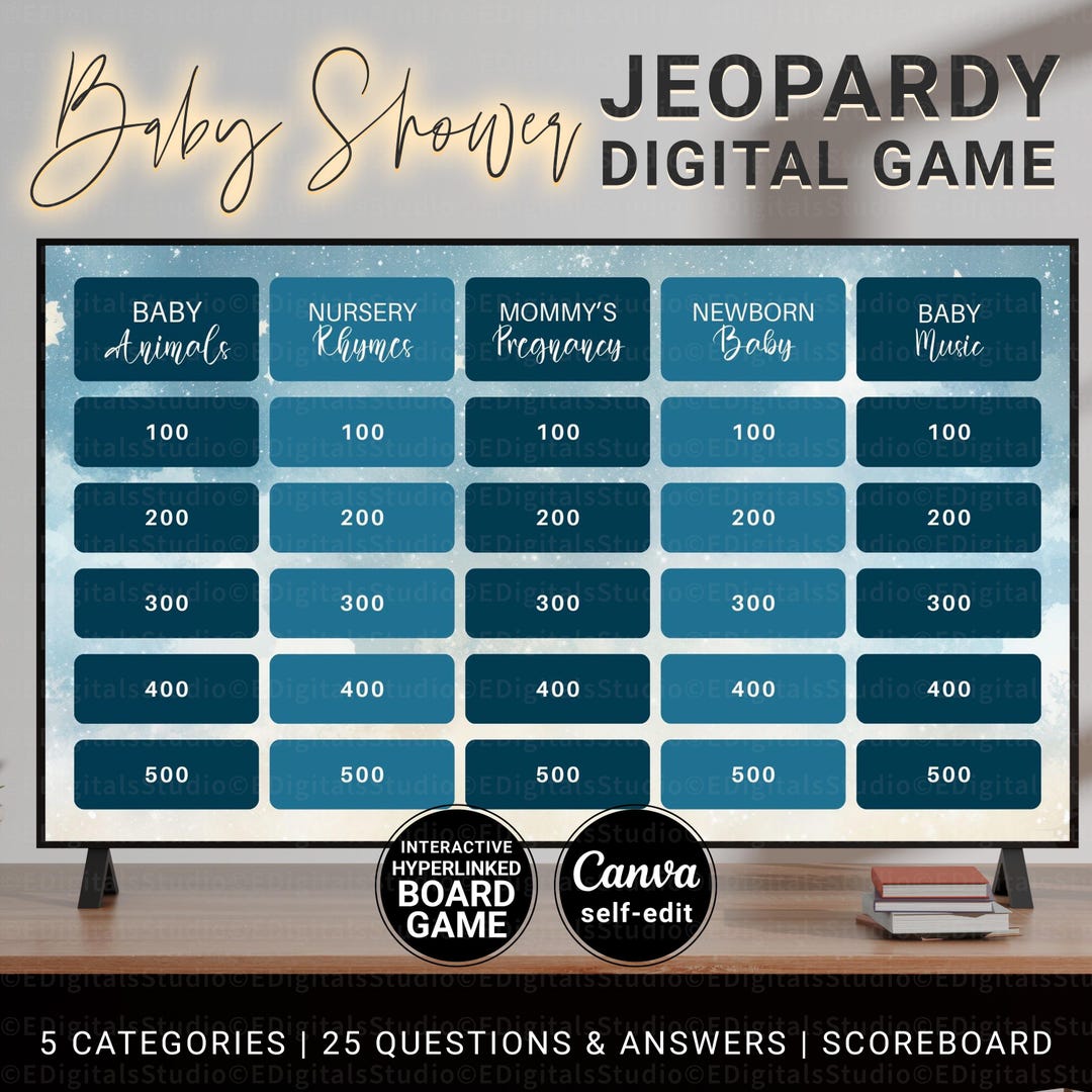 Dreamy Sky Baby Shower Jeopardy Game, Interactive Canva Template 50 ...