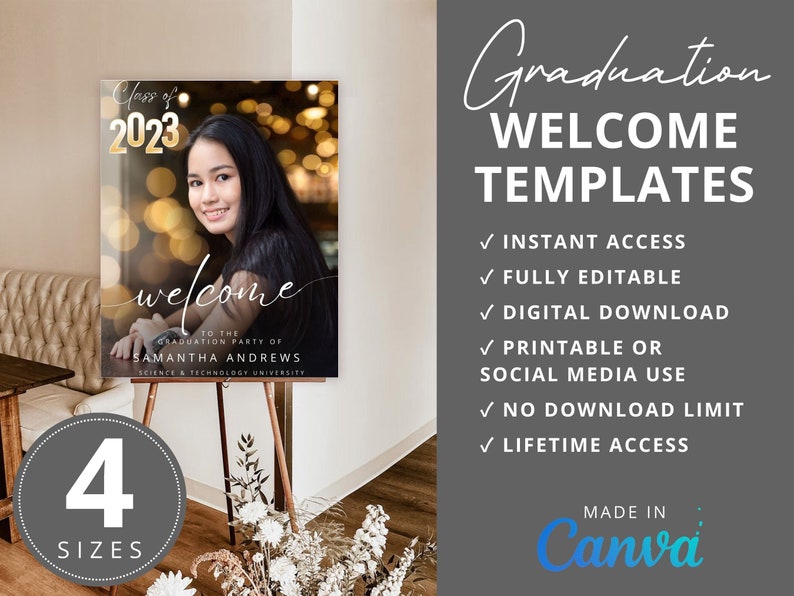 Graduation Party Welcome Sign With Photo | Modern Grad Reception Poster ...