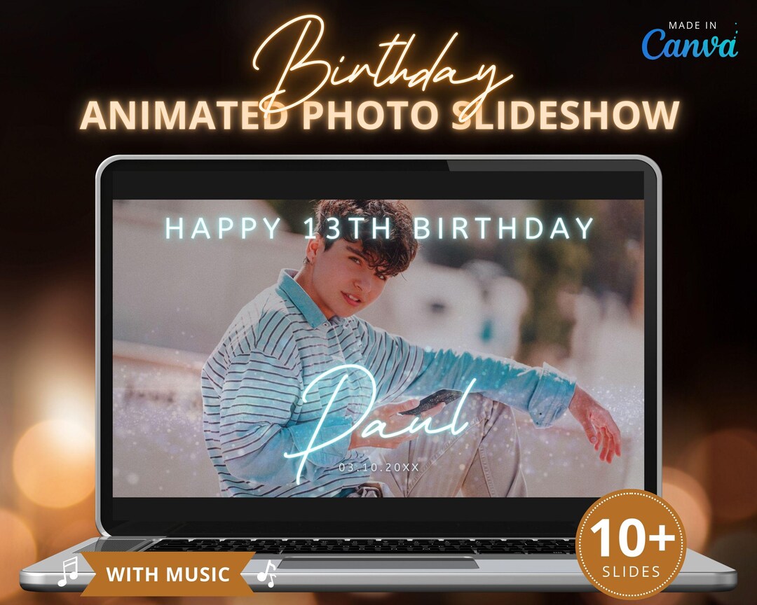 Birthday Photo Slideshow Template, Sparkling Blue Dust and Pictures ...