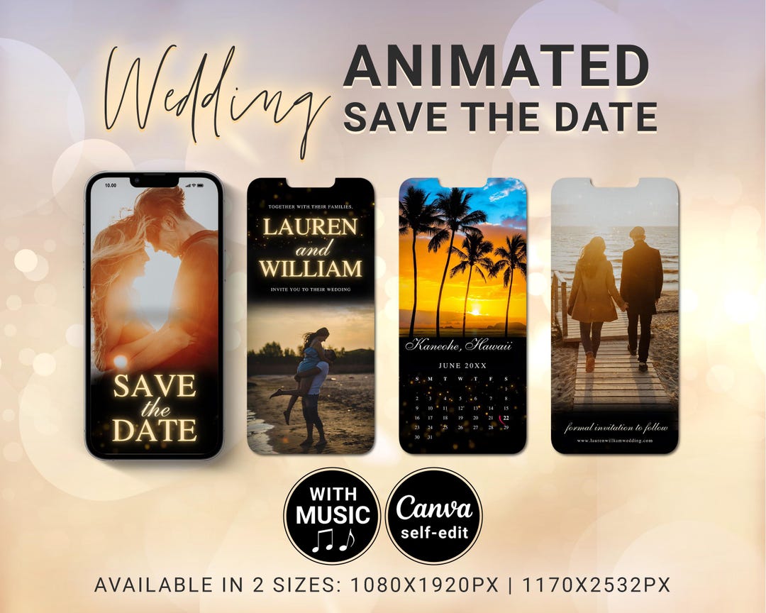 Custom Save the Date Animated Gold Mobile Invitation, Editable Photo ...