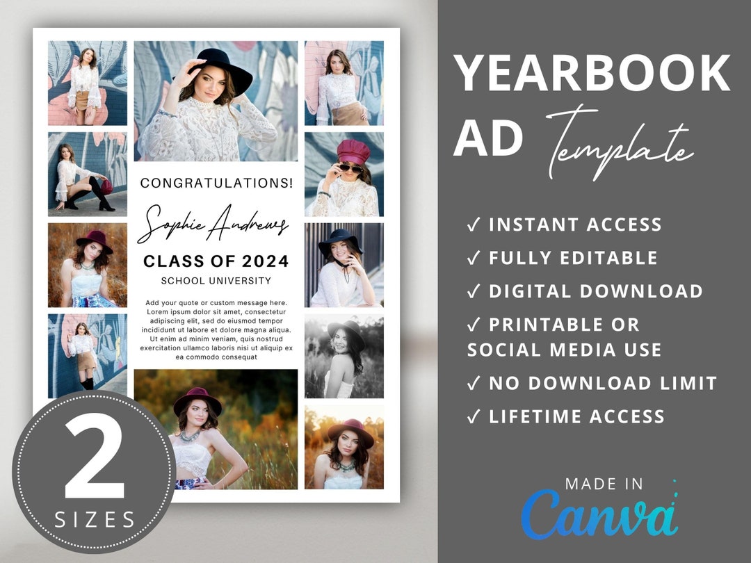 Yearbook Ad Template Canva | Minimalist Senior Graduate Templates ...
