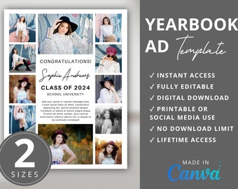 Yearbook AD Tribute Template, Senior Yearbook AD, Editable Canva Grad ...