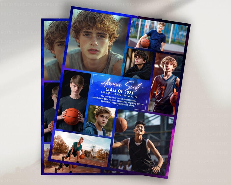 Nebula Ink Full Page Graduation Yearbook Ad Template for Boys, 8-photo ...