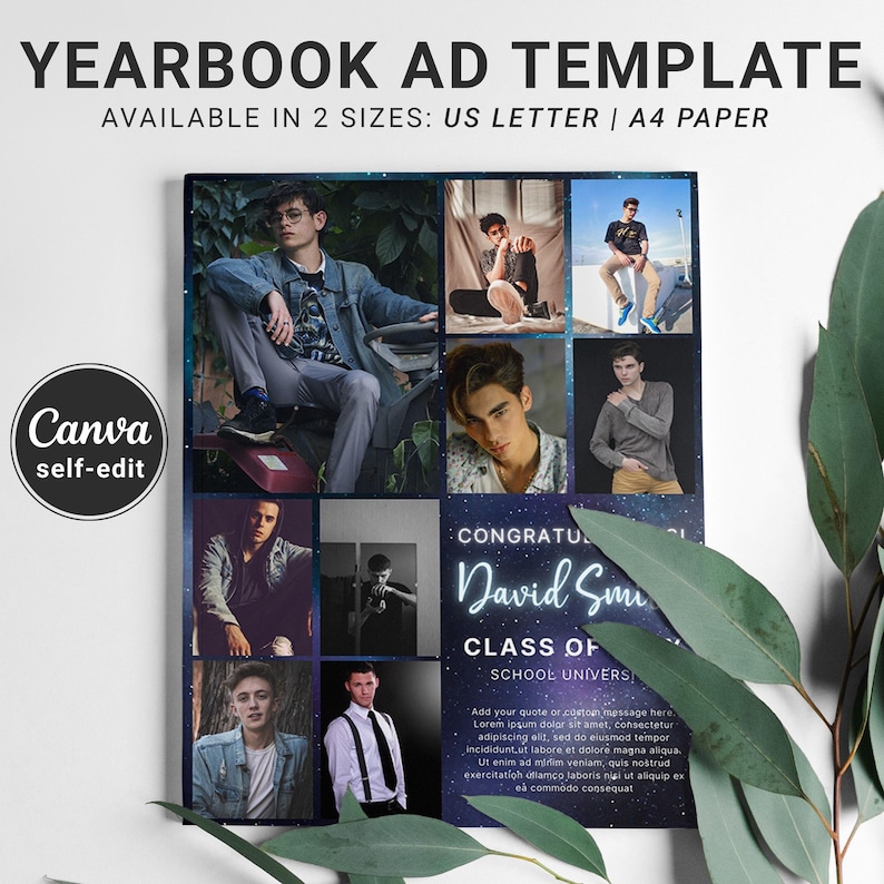 Yearbook Ad Class of 2025, Custom Boy Photos Graduation Announcement ...