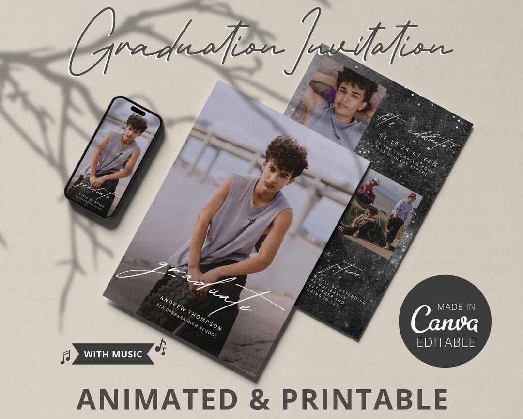 Graduation Invitation Online, Printable or Video Animated Photo Grad ...