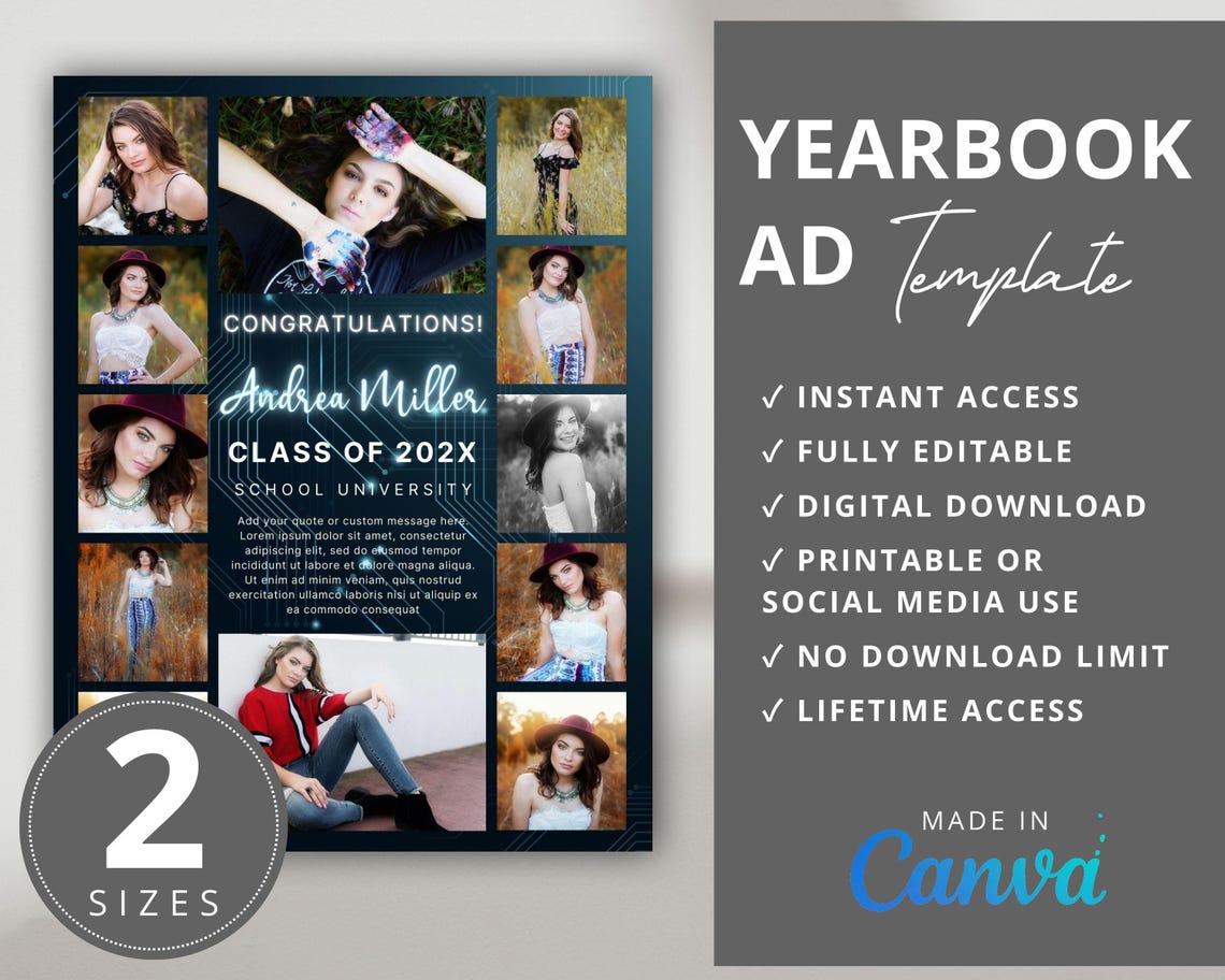 Yearbook Futuristic Modern Graduation Yearbook Ad Editable Template for ...