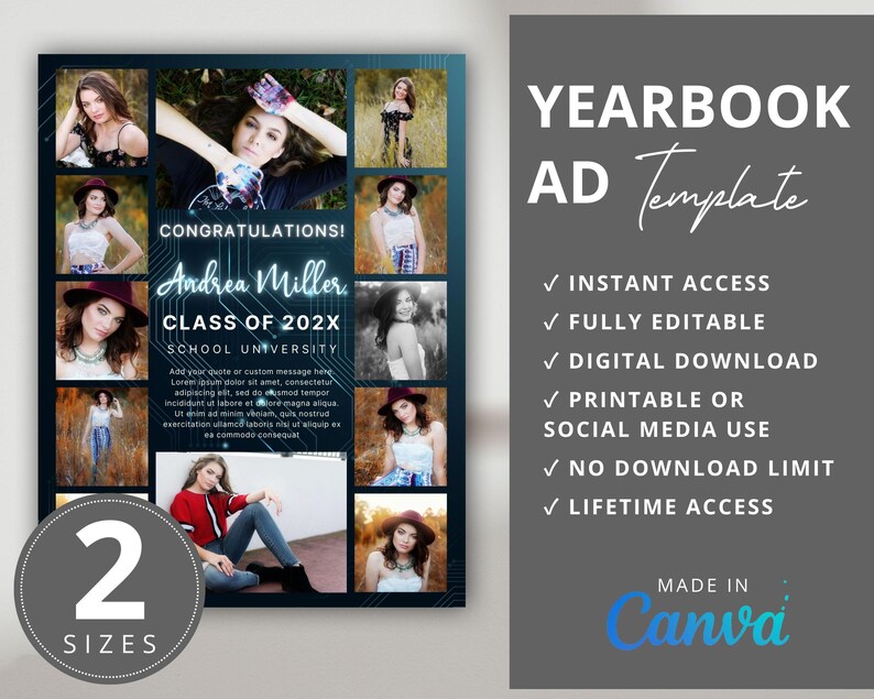 Yearbook Futuristic Modern Graduation Yearbook Ad Editable Template for ...