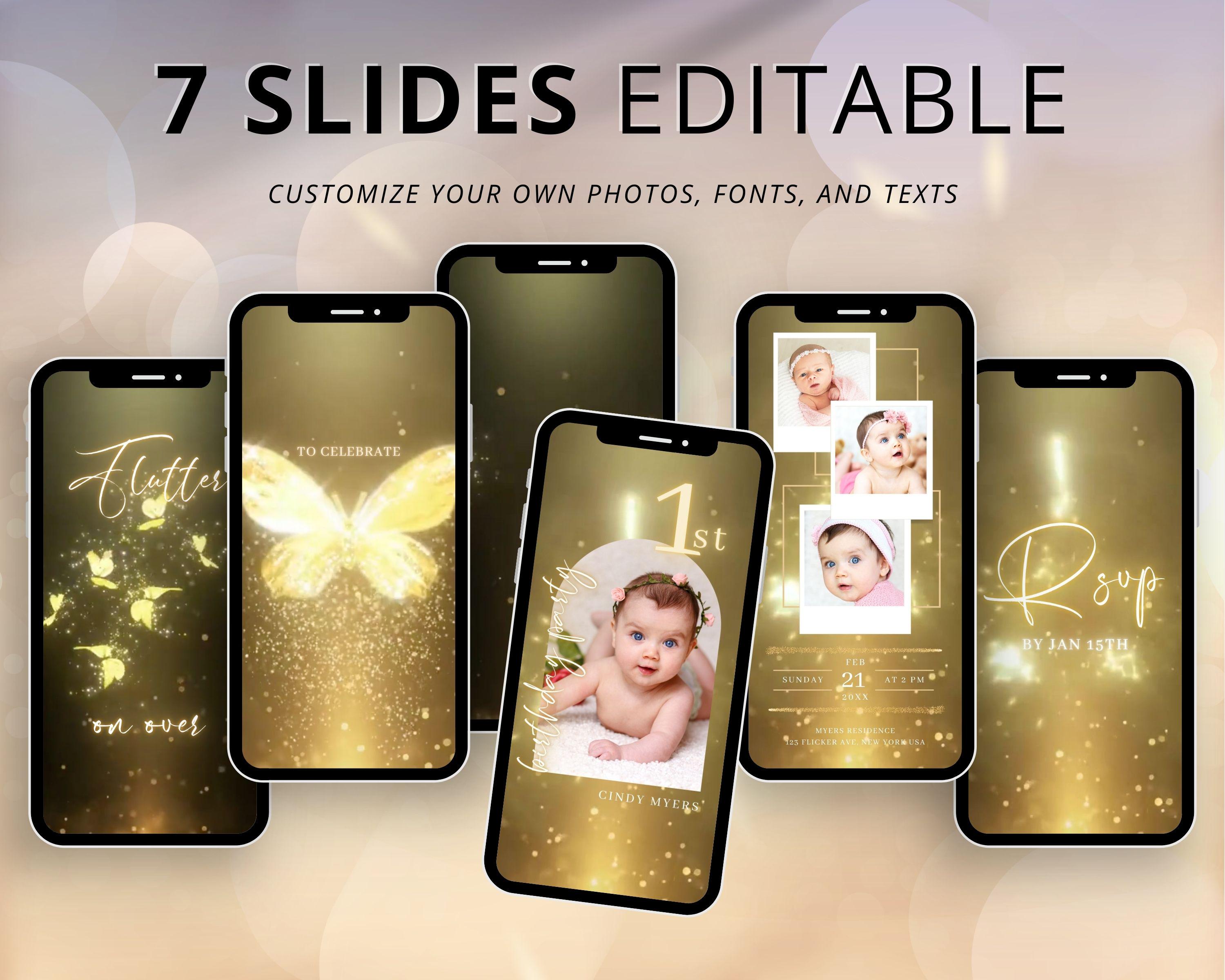 Animated Invitation Butterfly, Flutter on Over Animated 1st Birthday ...