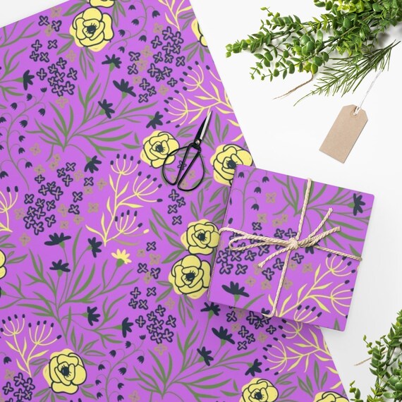 Luxury Gift Wrap Purple Floral Wrapping Paper Christmas | Etsy