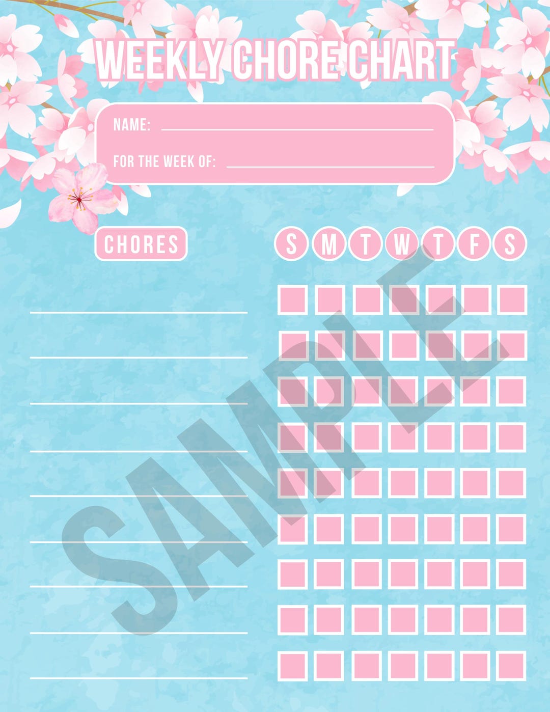 Cherry Blossom Chore Chart Printable | Spring Floral Weekly Planner PDF ...