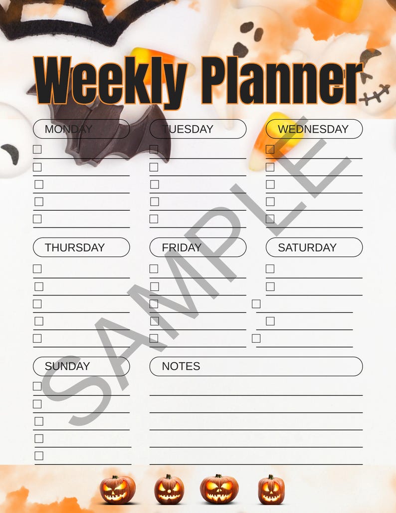 Printable Halloween Weekly Planner, Cute Ghost & Pumpkin To-do List ...