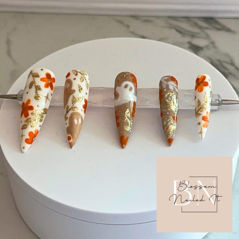 Boho Ghost Halloween Nails. Long and Short Styles Available - Etsy