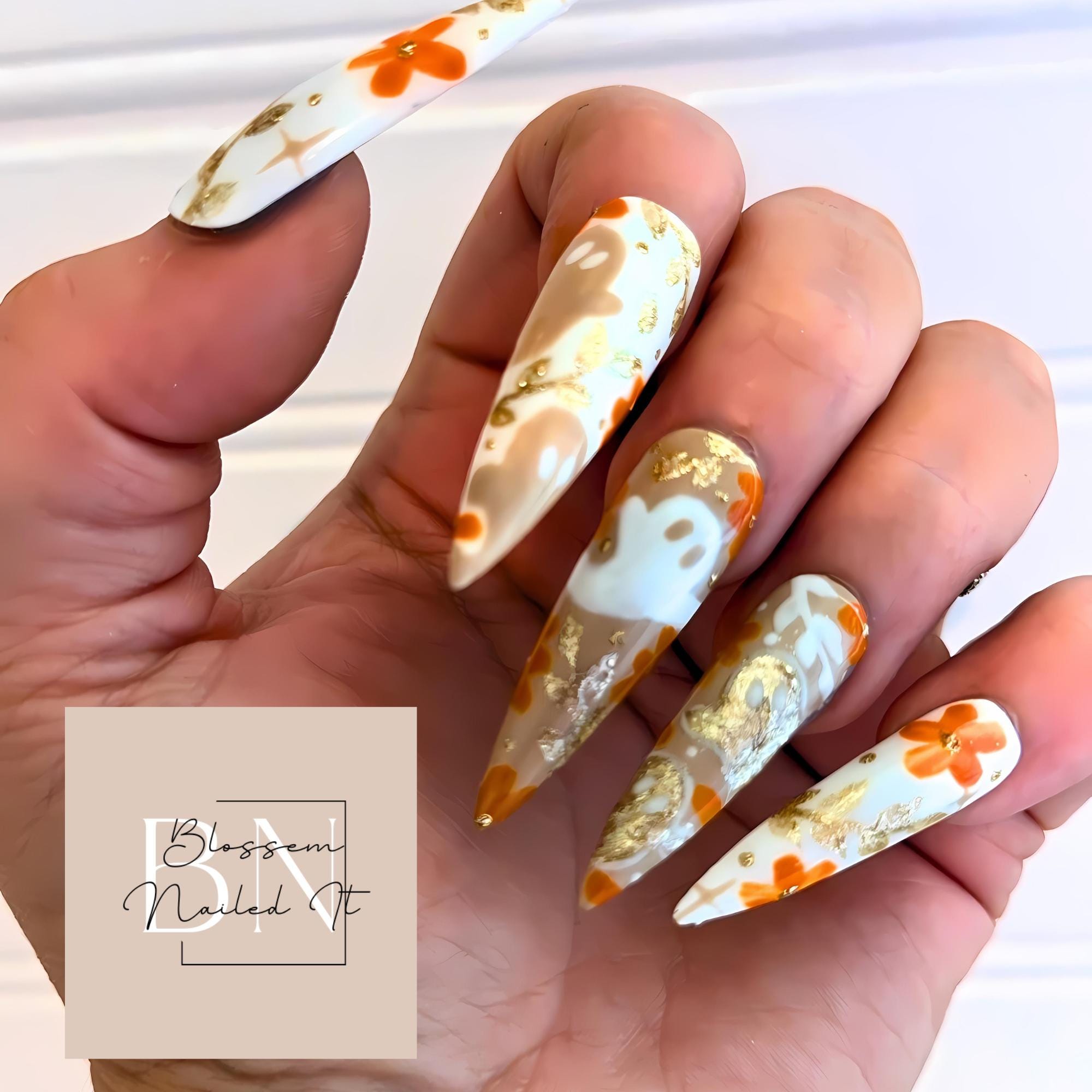 Boho Ghost Halloween Nails. Long and Short Styles Available - Etsy