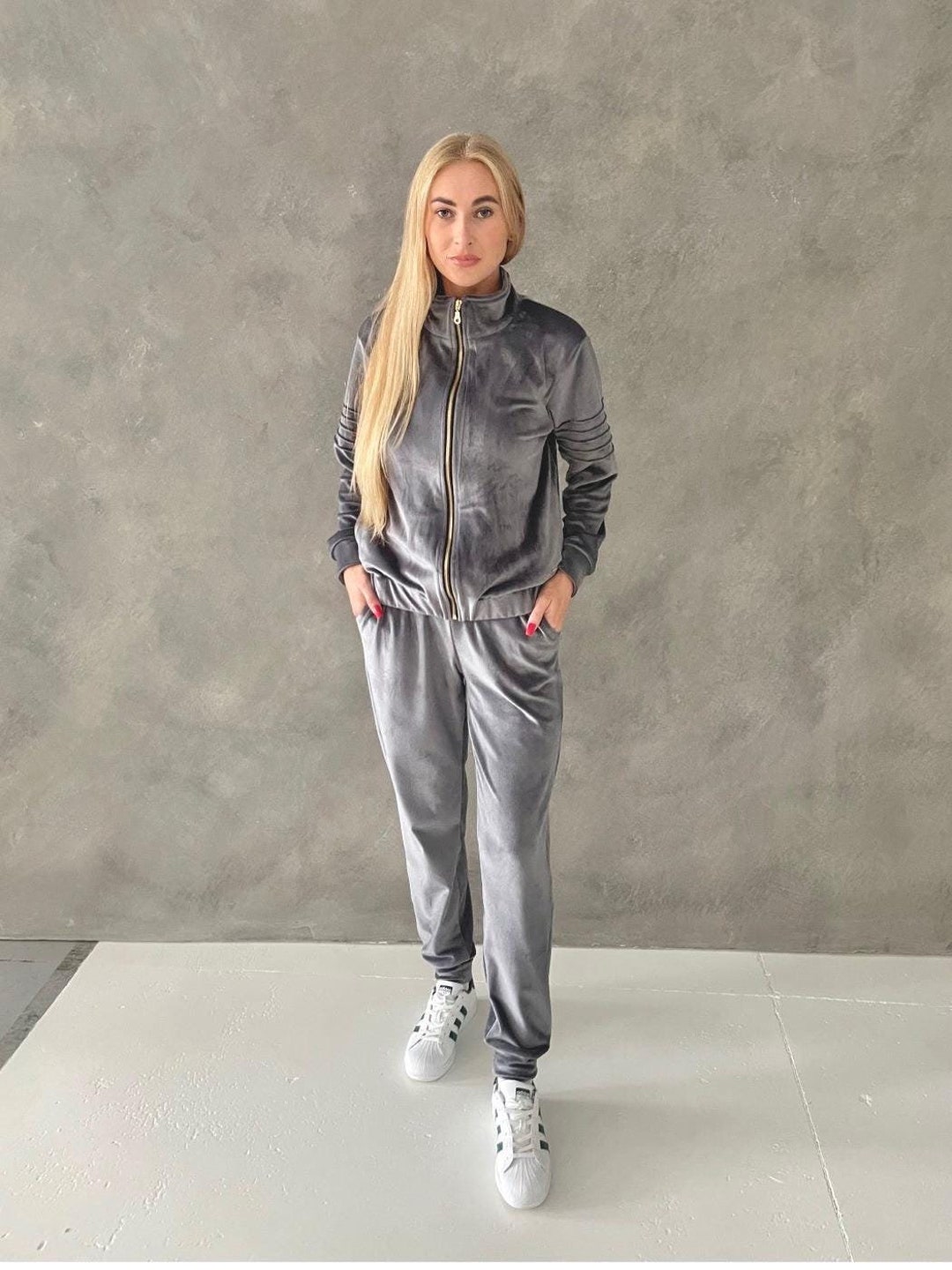 Women's Luxury Velour Tracksuit Set Cozy 2XL Loungewear With Zipper ...