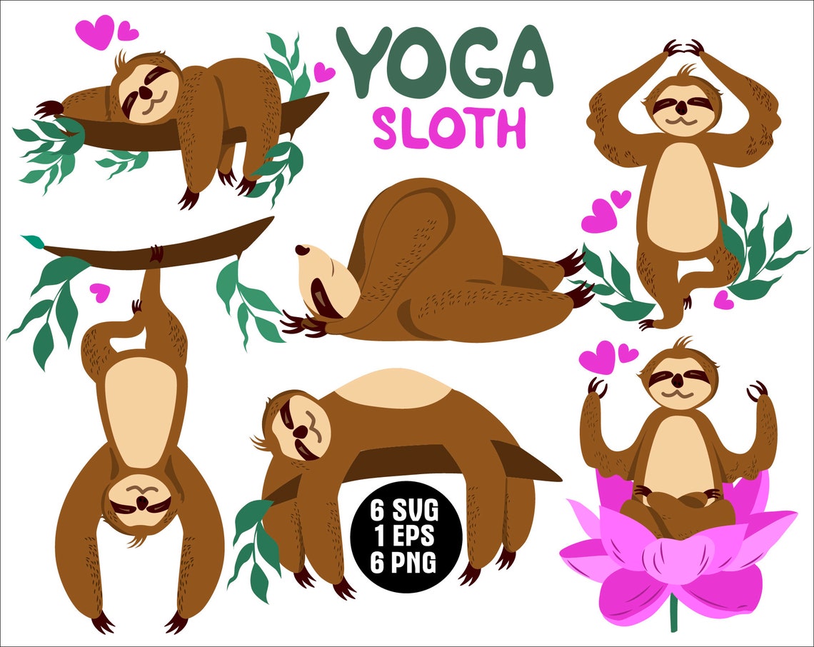 Sloth SVG Sloth Yoga Clipart EPS Meditating Sloth Cute | Etsy