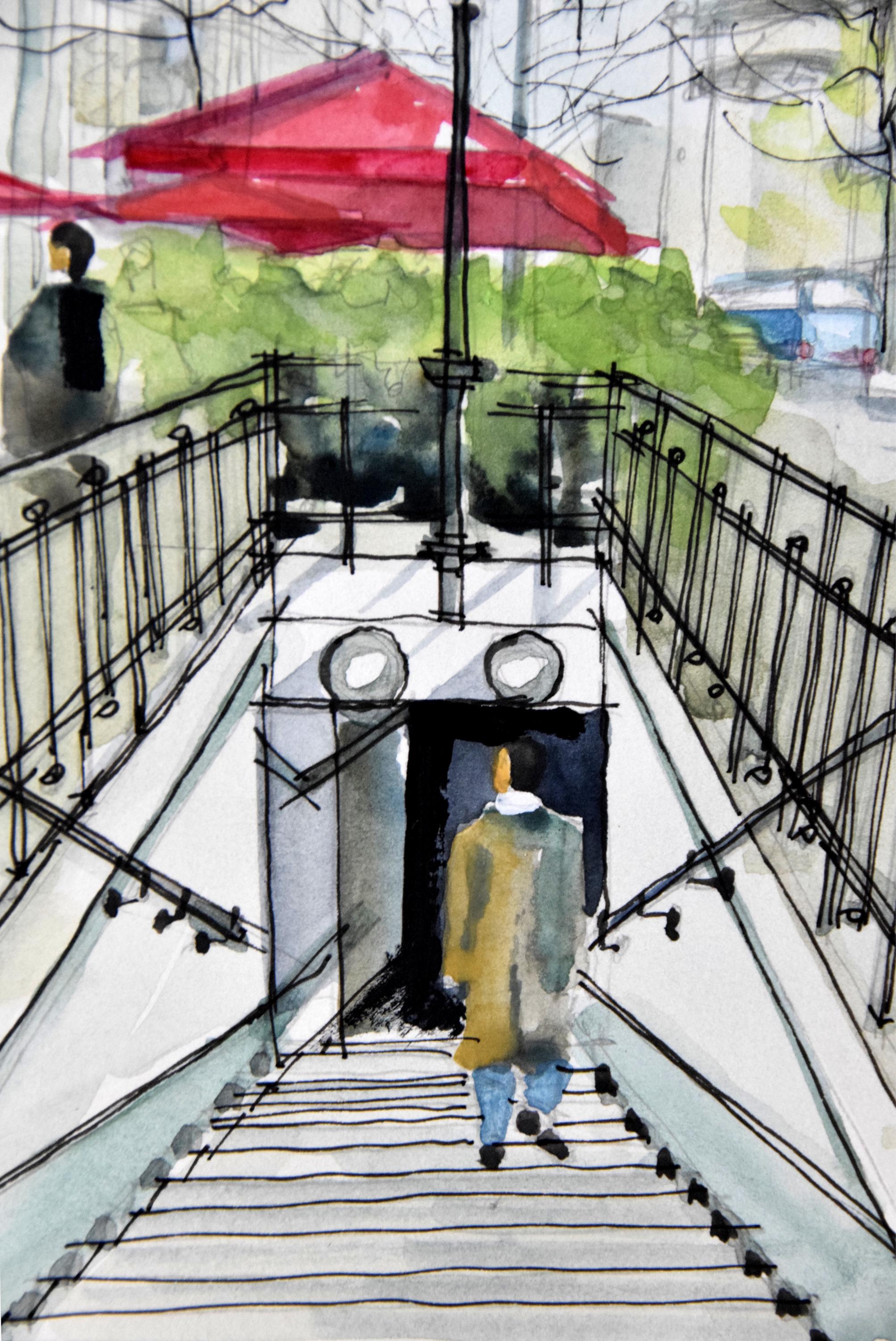Paris Watercolor, Metro Painting, Art Nouveau Cityscape - Etsy