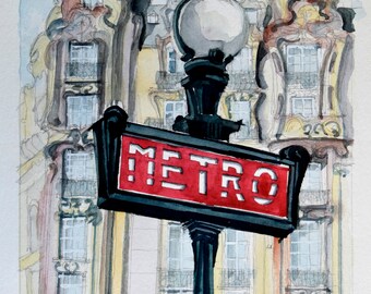 Watercolor Paris Metro - Etsy