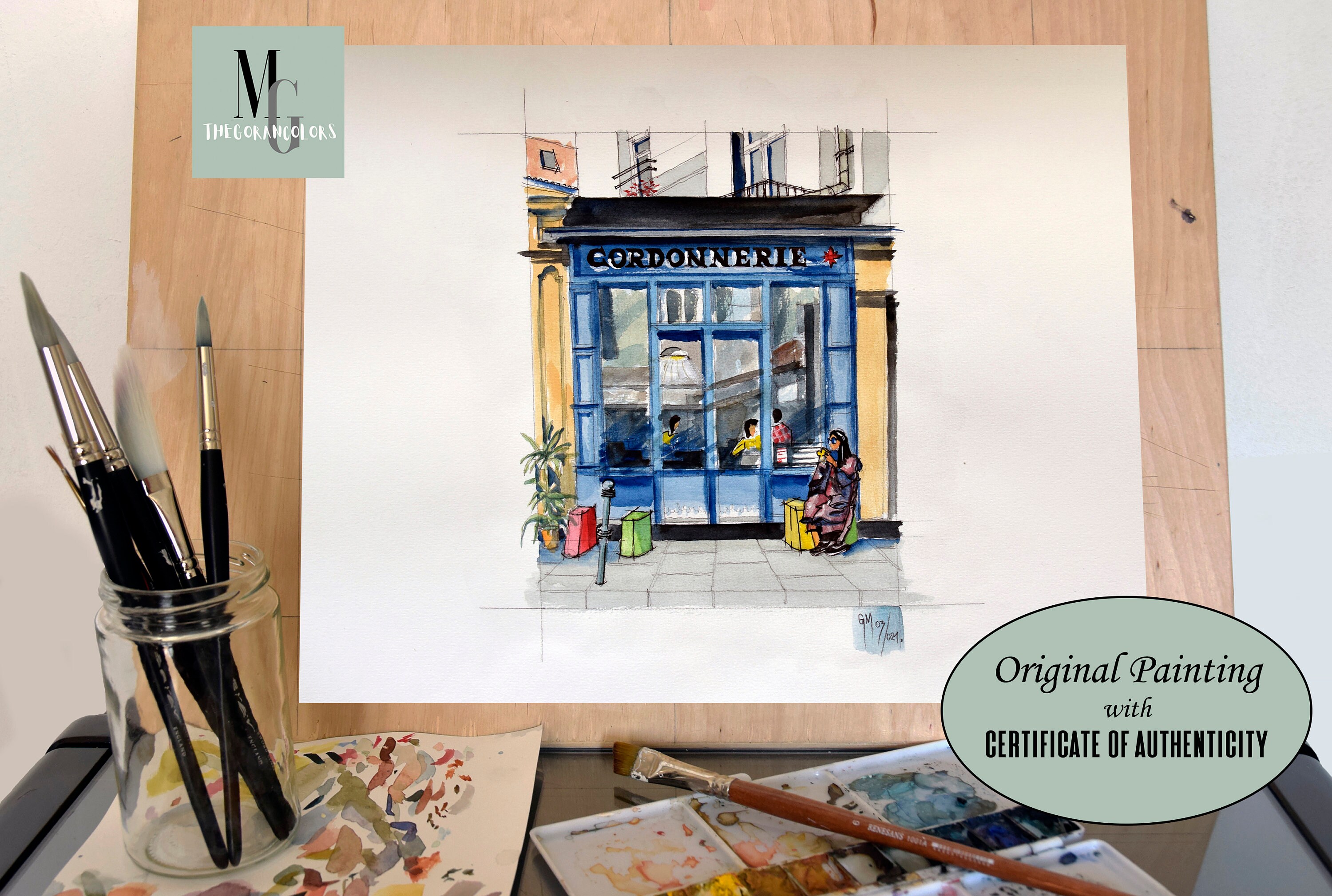 Paris Cafe Watercolor Painting: Cordonnerie, Travel Wall Art (11.7x16.5 ...