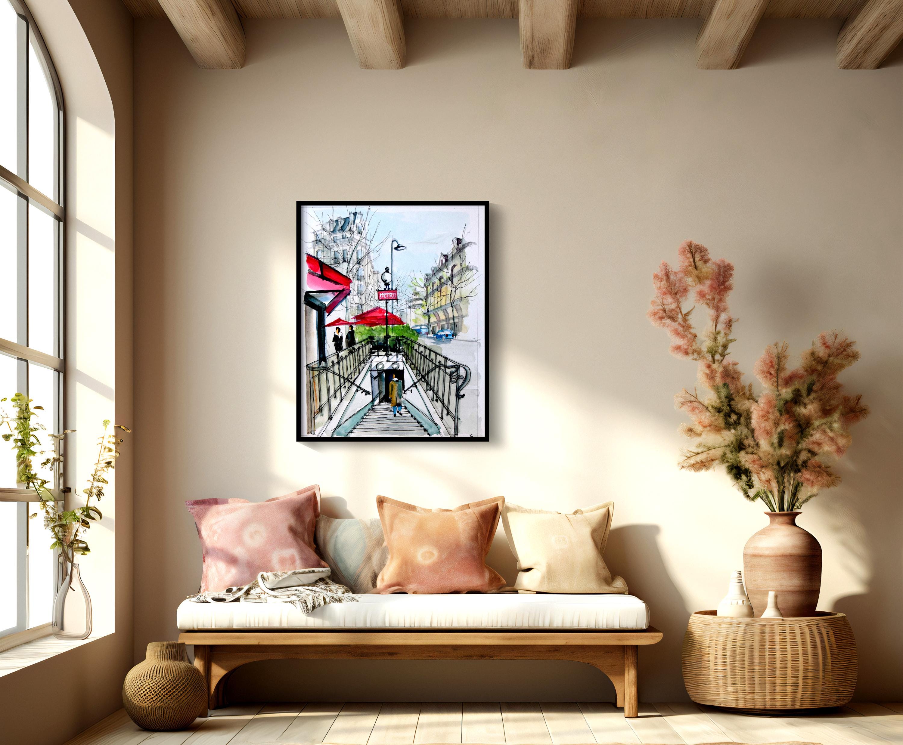 Paris Watercolor, Metro Painting, Art Nouveau Cityscape - Etsy