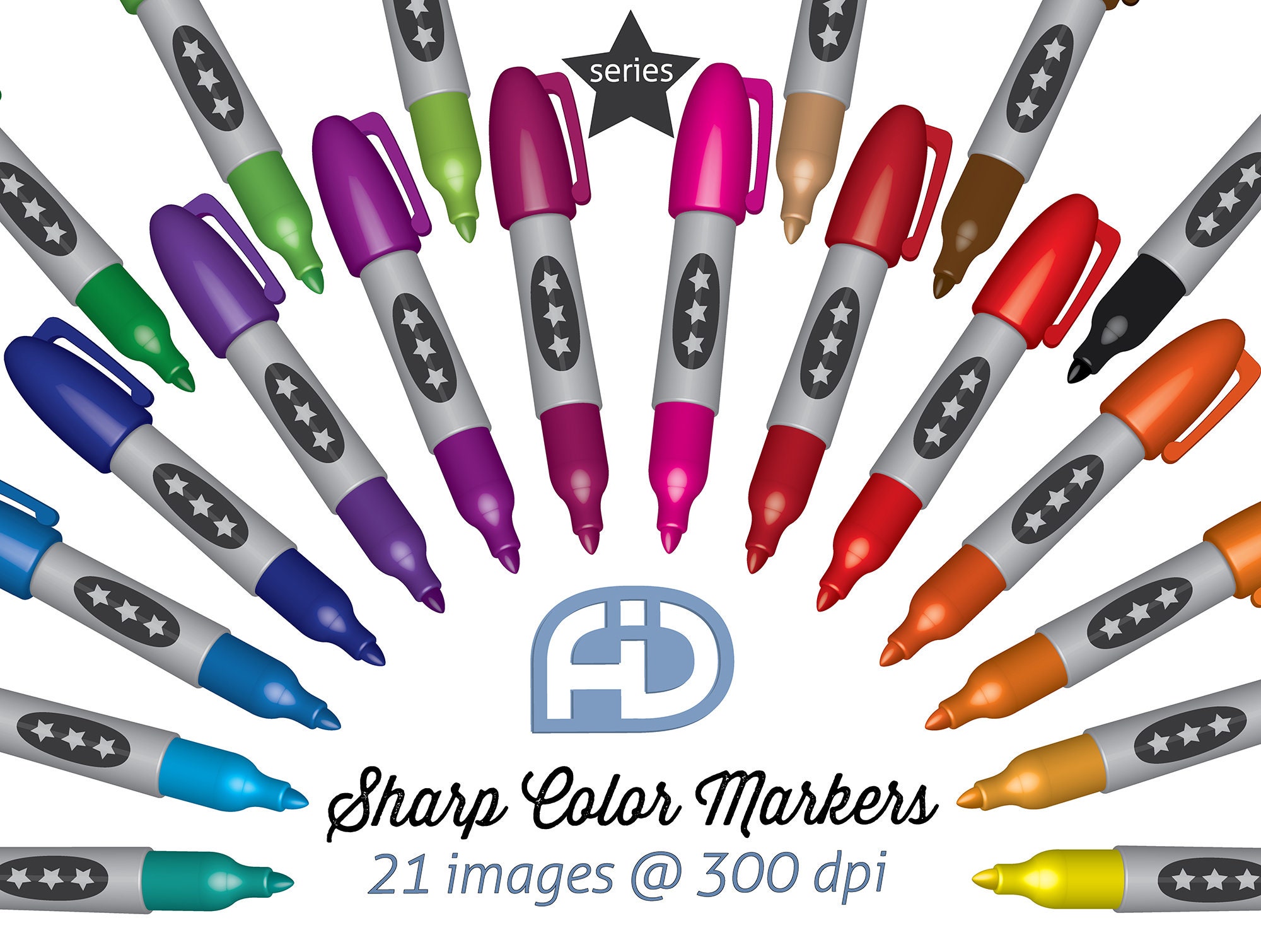 Stationery _ Sharp Color Markers, Markers, Clipart, Instant Download ...