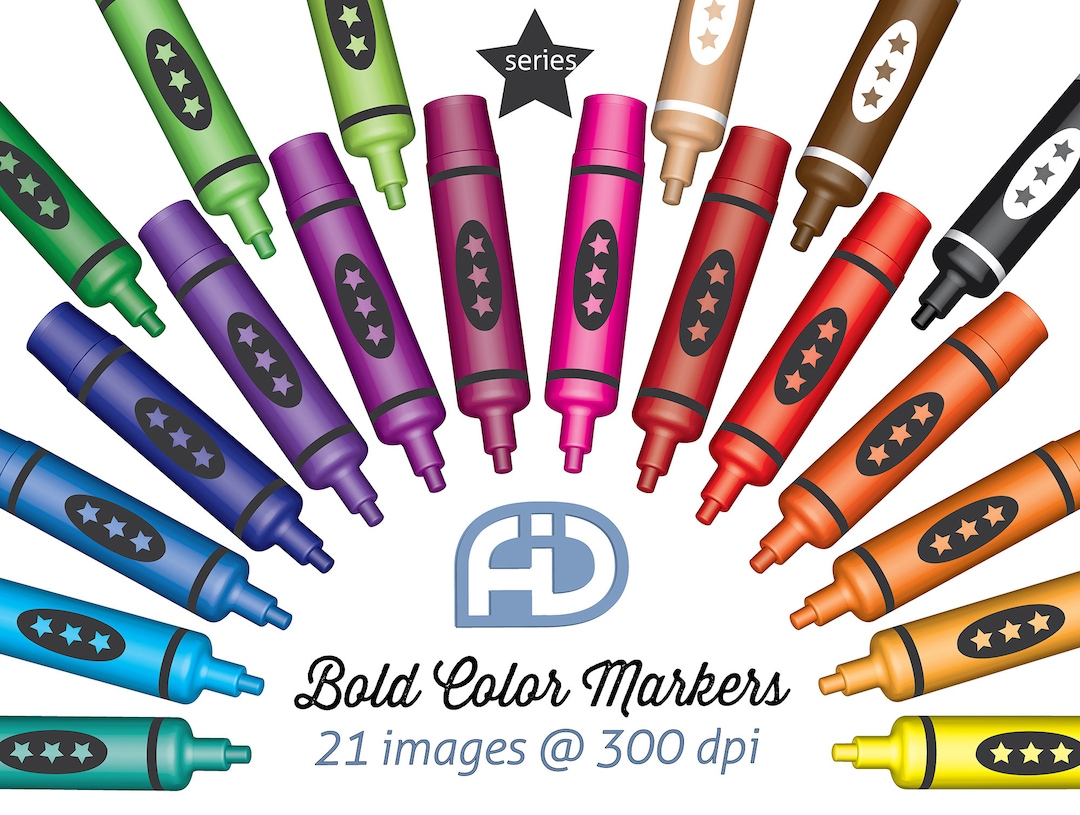 Stationery _ Bold Color Markers, Markers, Clipart, Instant Download ...