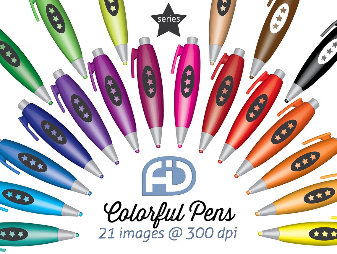 Stationery _ Colorful Pens, Pens Clipart, Pens Instant Download ...