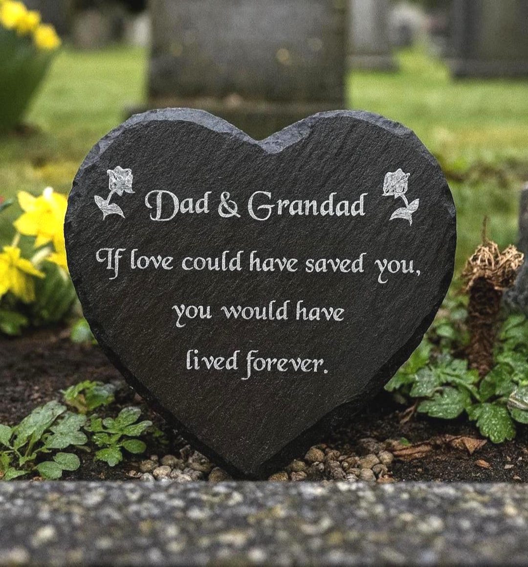 Dad & Grandad Memorial Stone Slate Heart Grave Marker Engraved Plaque ...