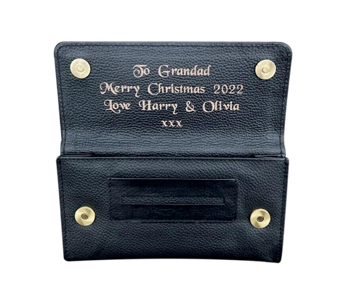 Personalised Engraved Luxury Real Genuine Black Soft Leather Tobacco ...