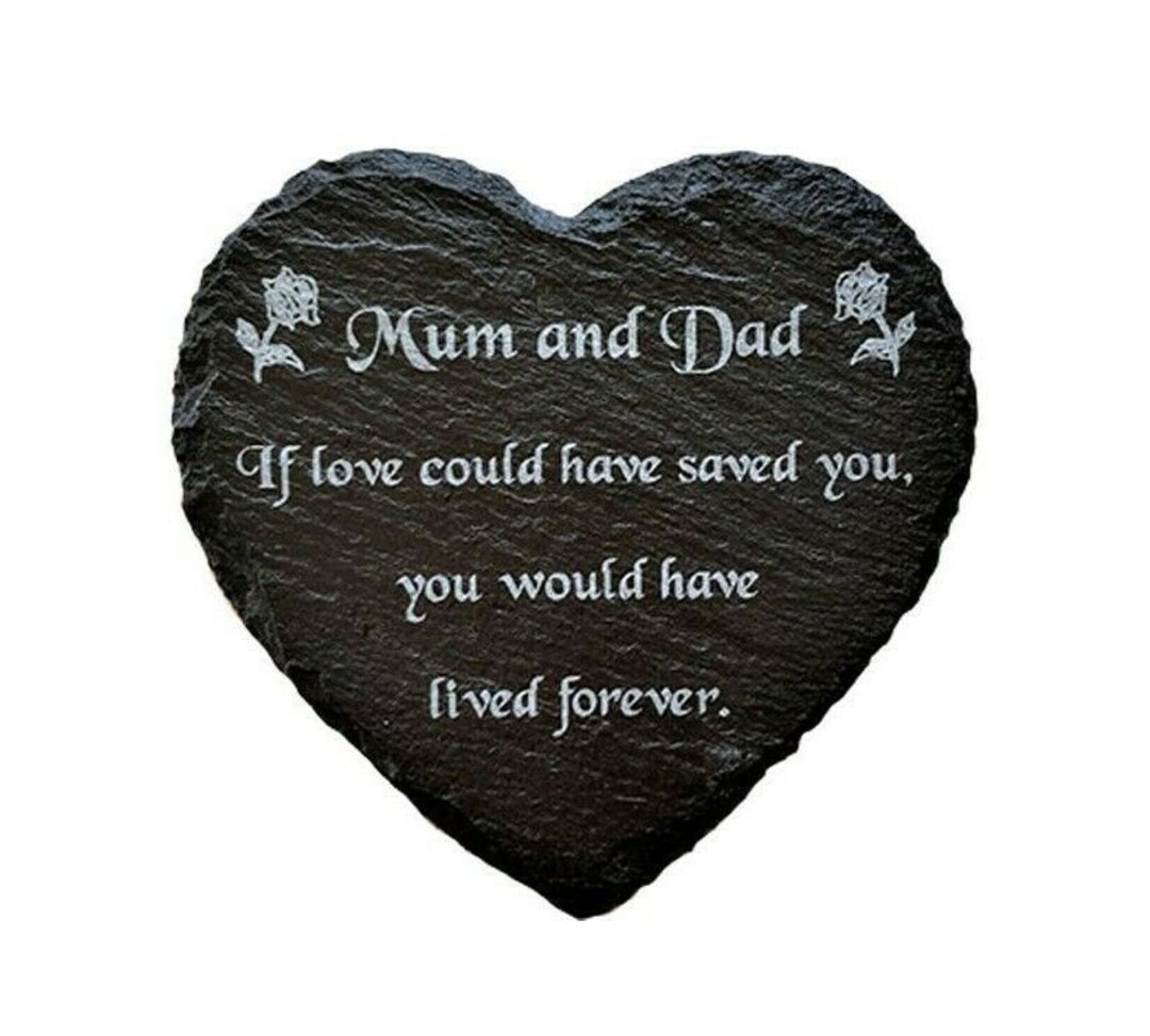 Engraved Slate Heart Memorial Grave Marker Headstone Plaque Mum and Dad ...